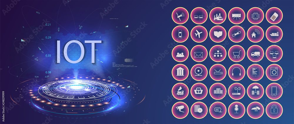 Internet of things icon set. Symbols for IOT with flat outline design ...