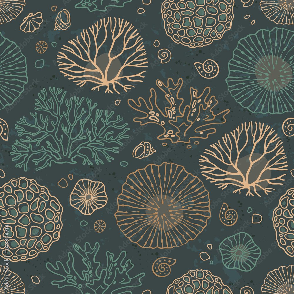 Seamless vector pattern on the marine theme with beautiful corals ...