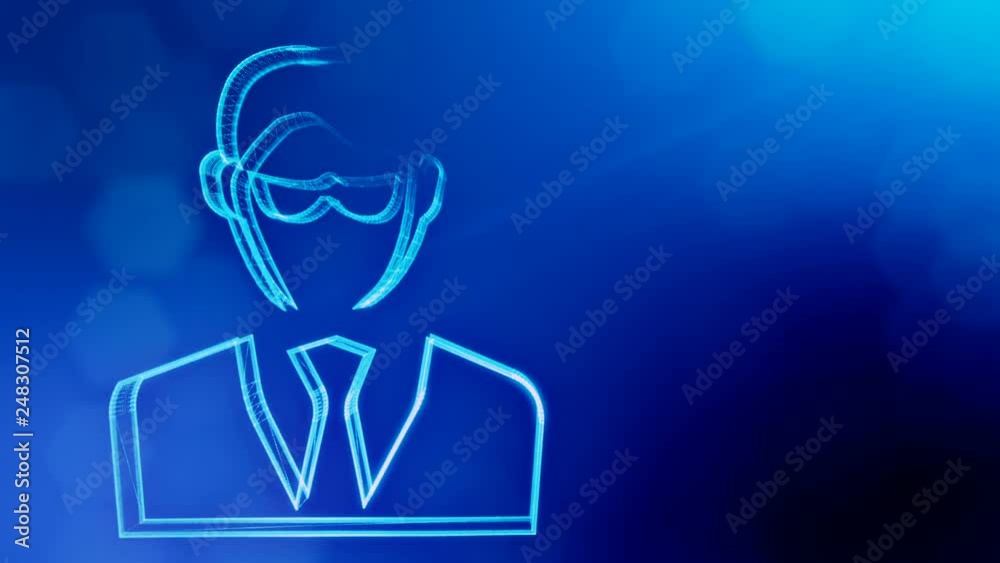 motion icon of businessman or hacker. Background made of glow particles ...