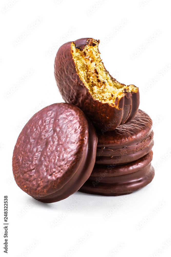 choco pie chocolate coated snacks isolated on white Stock Photo | Adobe ...