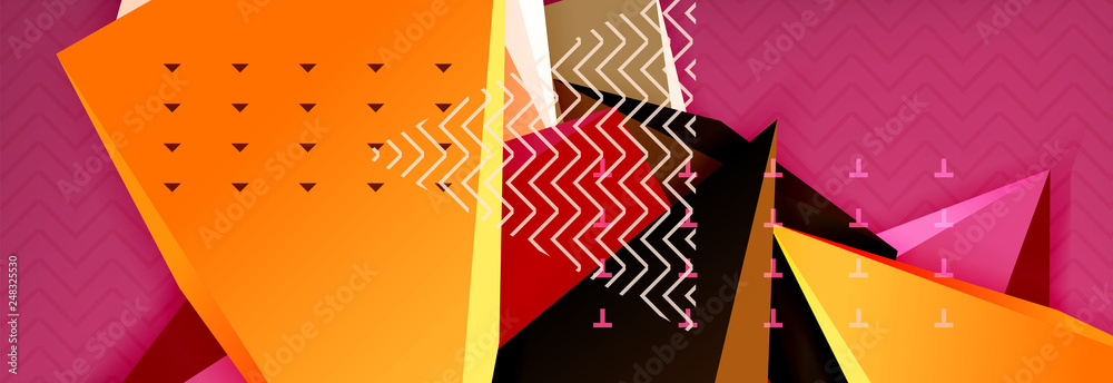 3d triangular shapes geometric background. Origami style pattern with ...