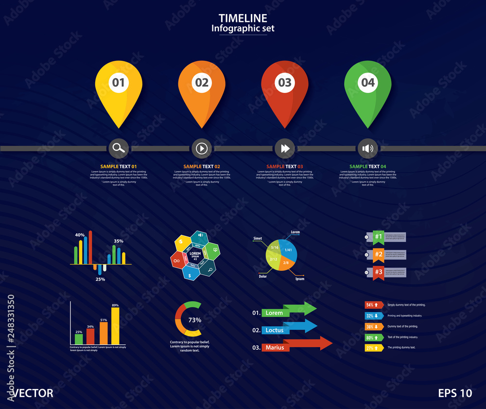 Timeline infographic vector set. Collection of elements for marketing ...