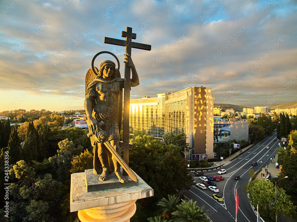Poster the Monument of Mikhail the Archangel is a monumental column ...
