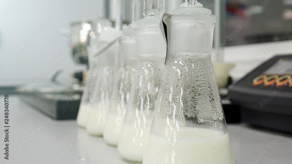 samples of dairy products in the laboratory. Stock Photo | Adobe Stock