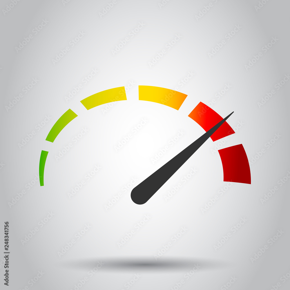 Meter dashboard icon in flat style. Credit score indicator level vector ...