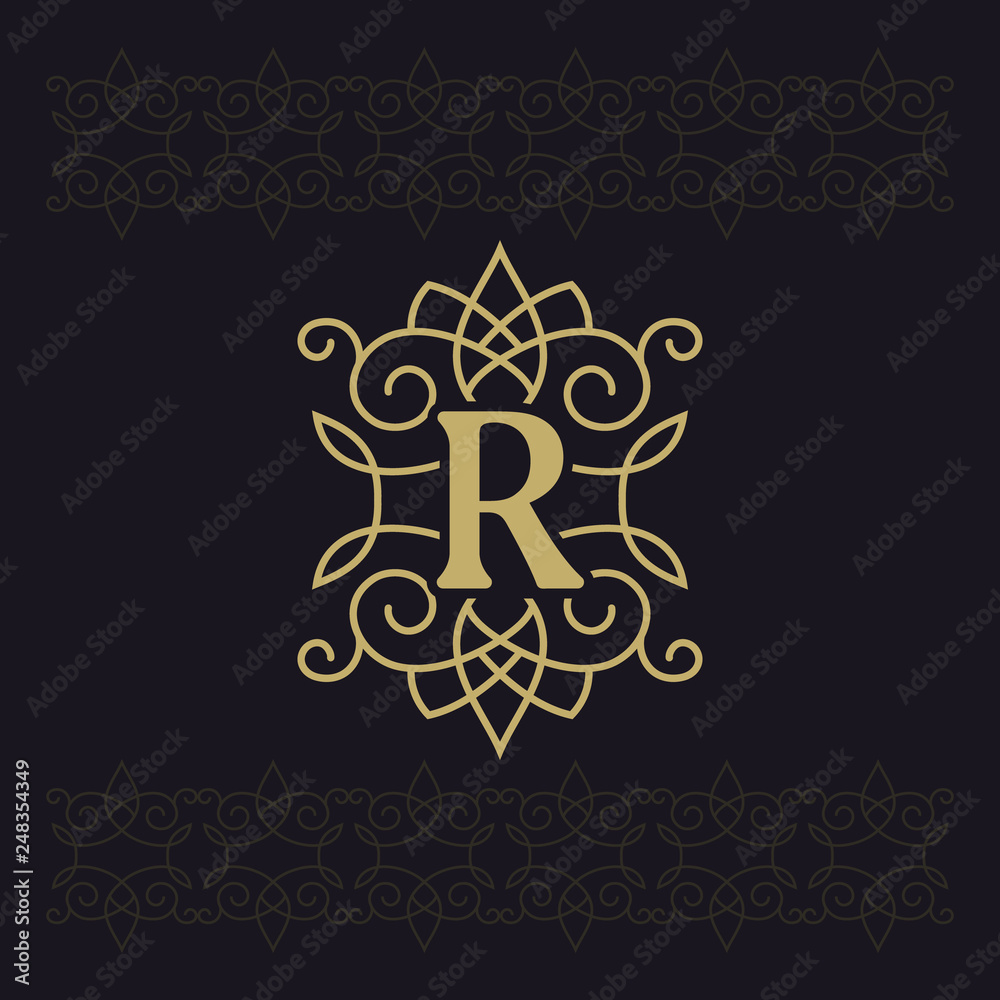 Capital letter R. Beautiful monogram. Elegant logo. Calligraphic design ...
