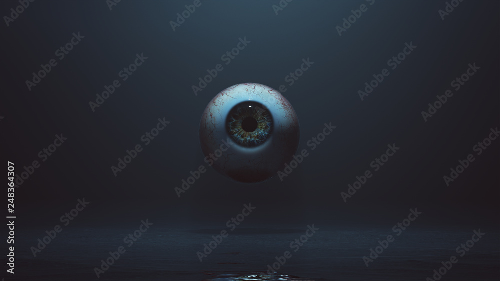 Human Eyeball Floating in a Watery Foggy Void 3d illustration 3d render ...