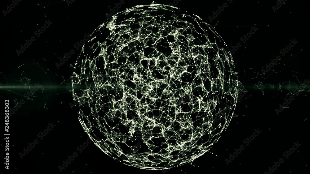 Abstract geometric plexus Sphere, globe background with moving lines, dots and triangles. Plexus ...