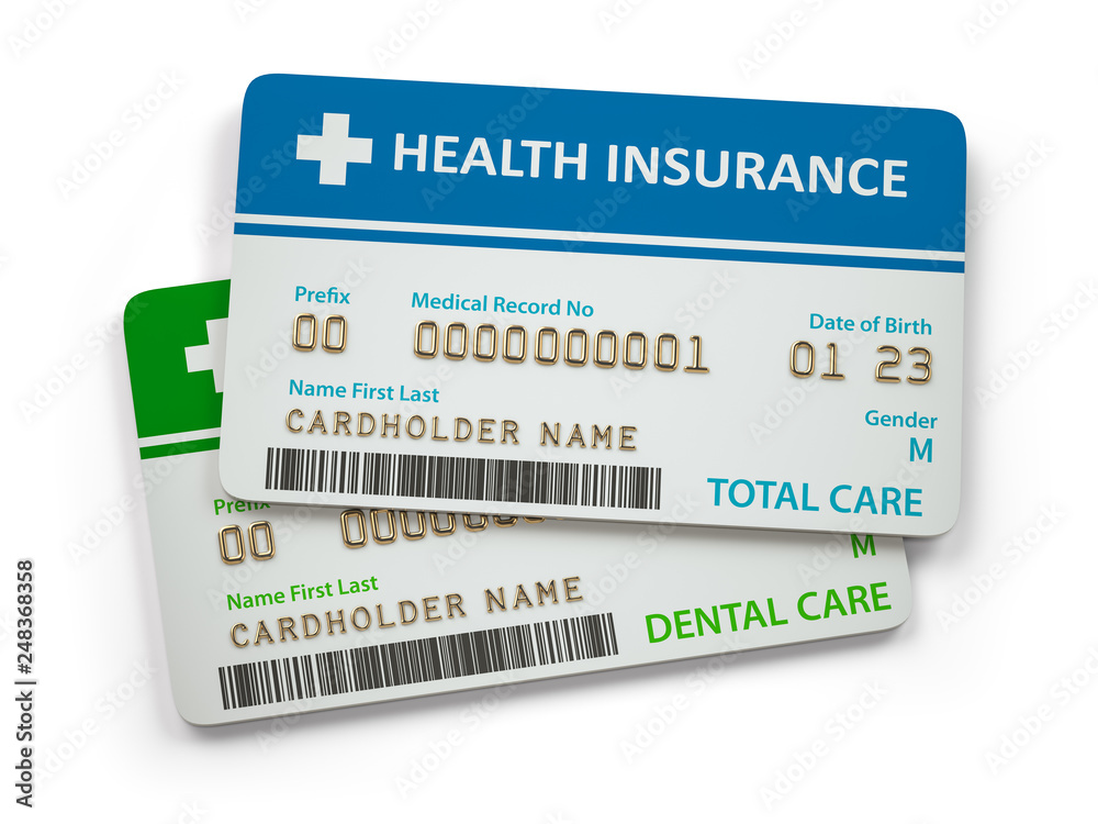 Health Insurance cards total and dental care Isolated on white ...