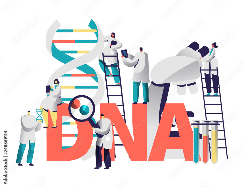 Dna Gene Medical Test Typography Banner. Scientist Team Research Genome ...
