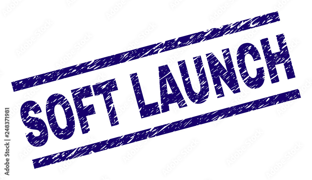 Vecteur Stock SOFT LAUNCH seal watermark with scratced style. Blue ...