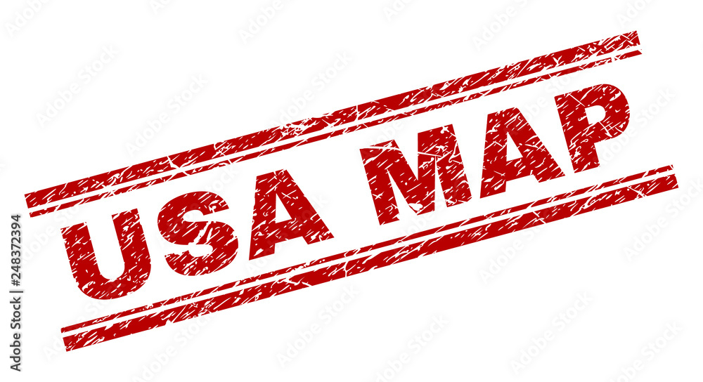 USA MAP seal stamp with distress texture. Red vector rubber print of ...