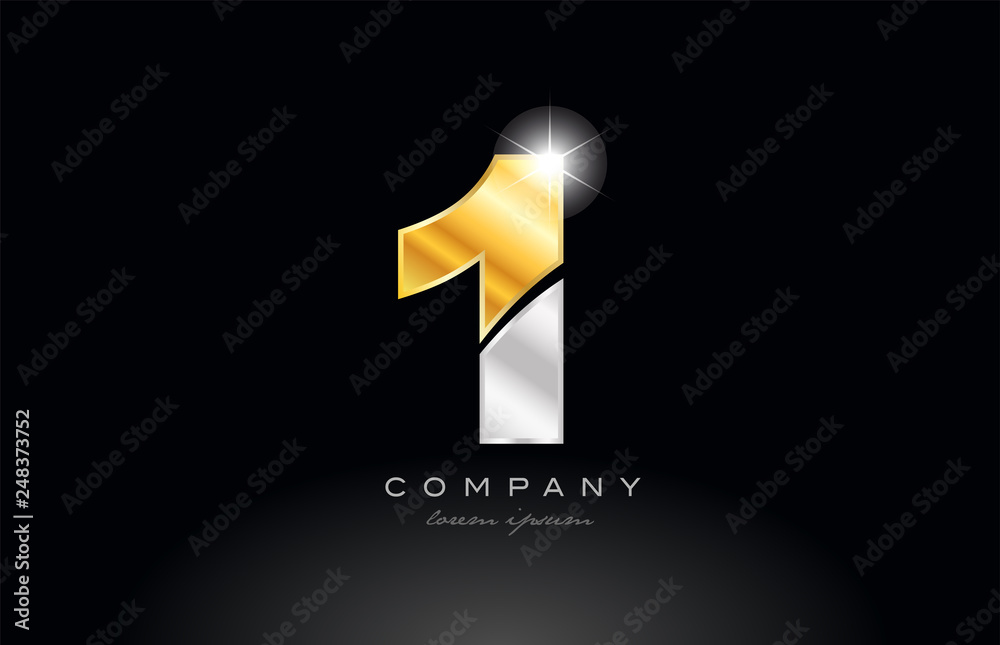 number 1 gold silver grey metal on black background logo Stock Vector ...
