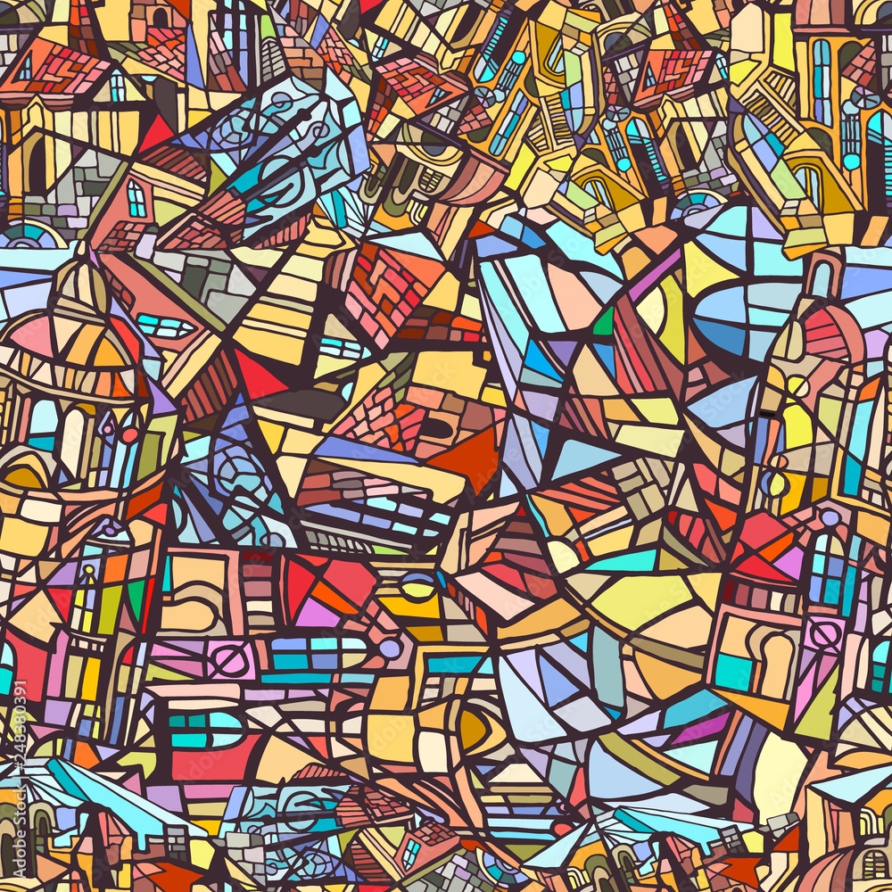 Vector seamless pattern with abstract fantasy Gothic city. Background ...