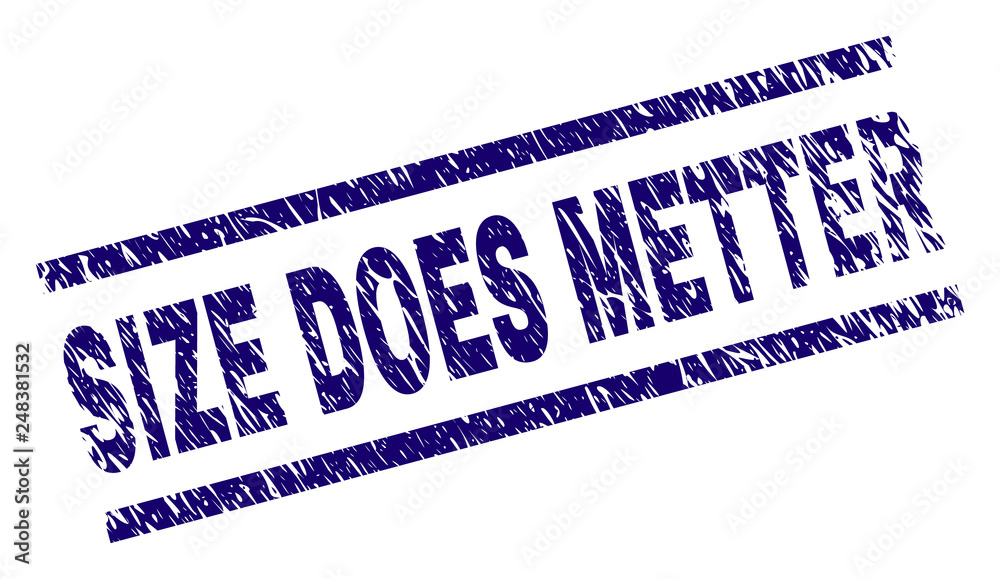 SIZE DOES METTER seal print with distress style. Blue vector rubber ...