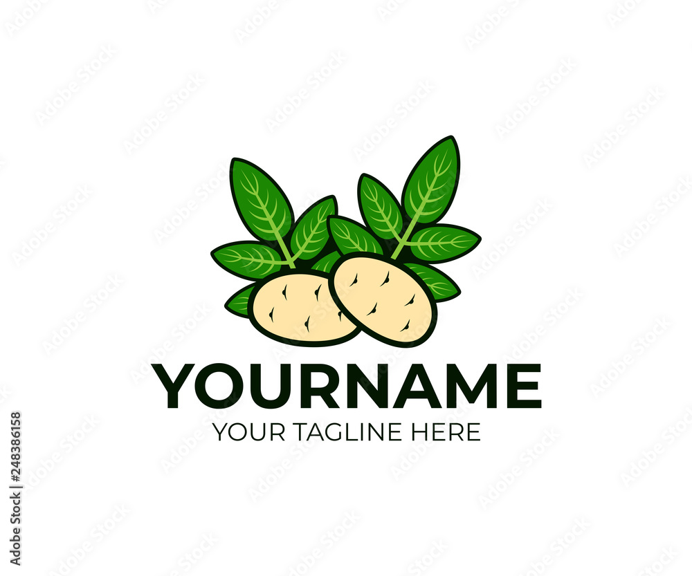 Potatoes, tubers and leaves, logo design. Plant, agriculture ...