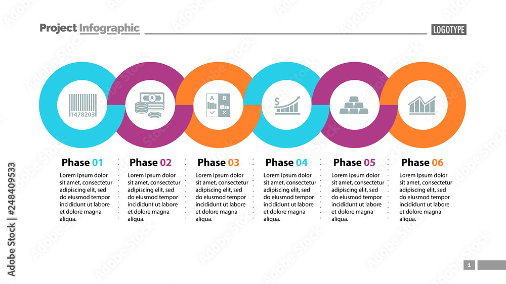 Six Phases Timeline Slide Template Stock Vector | Adobe Stock