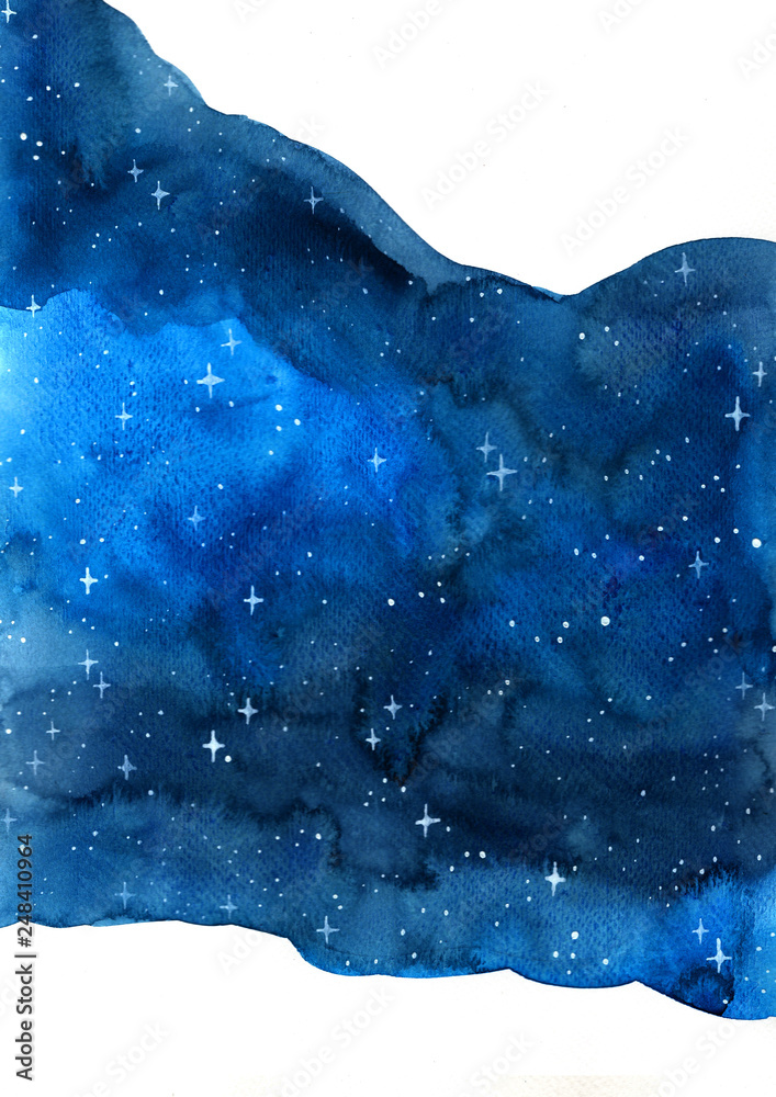Abstract night sky and star watercolor hand painting with white space ...