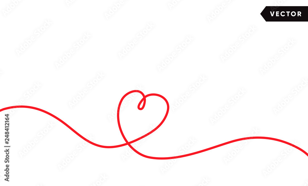 Continuous one line drawing of red heart isolated on white background ...