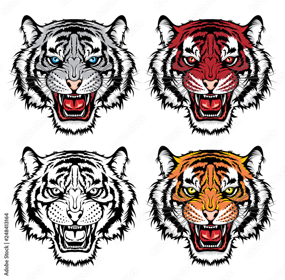 Set of growling tiger heads Stock Vector | Adobe Stock