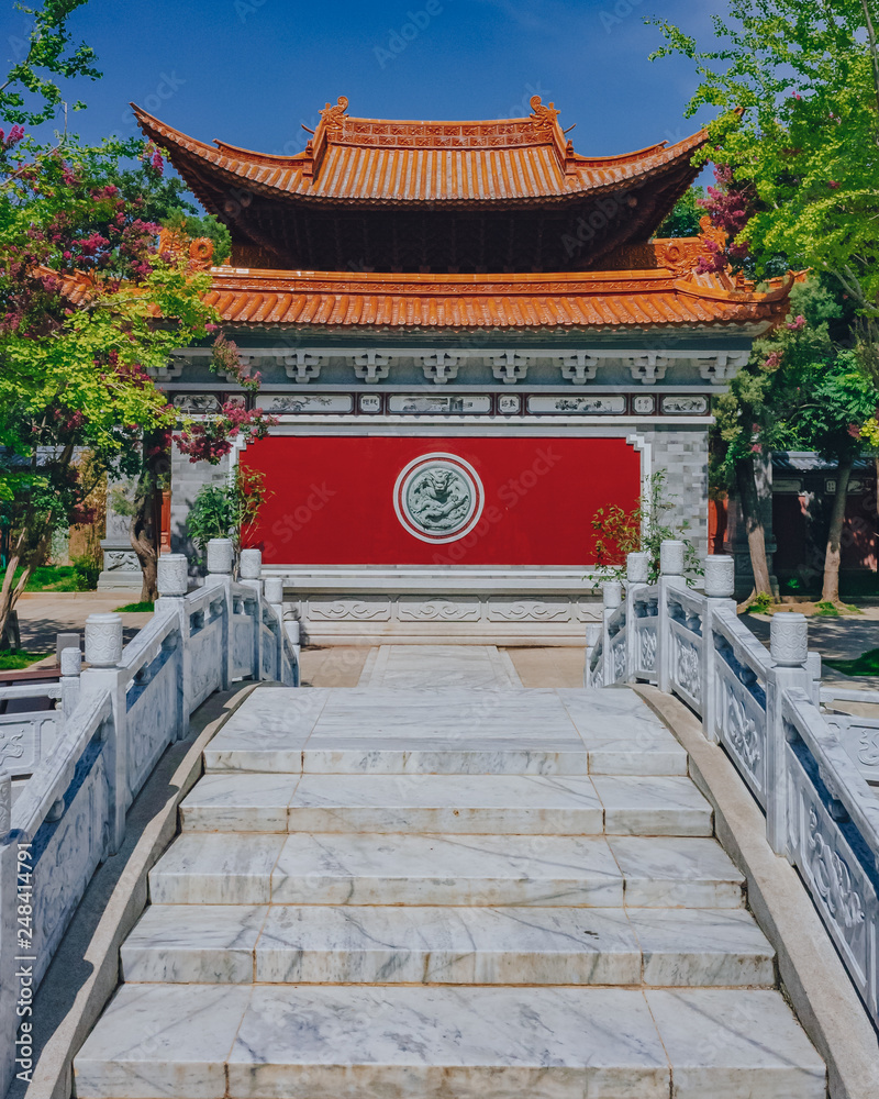 Steps leading to traditional Chinese architecture in the old town of ...