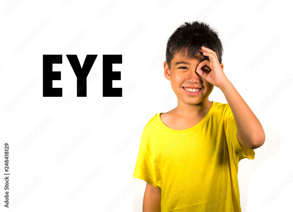 English language learning card with portrait of 8 years old child ... English language learning card with portrait of 8 years old child ...