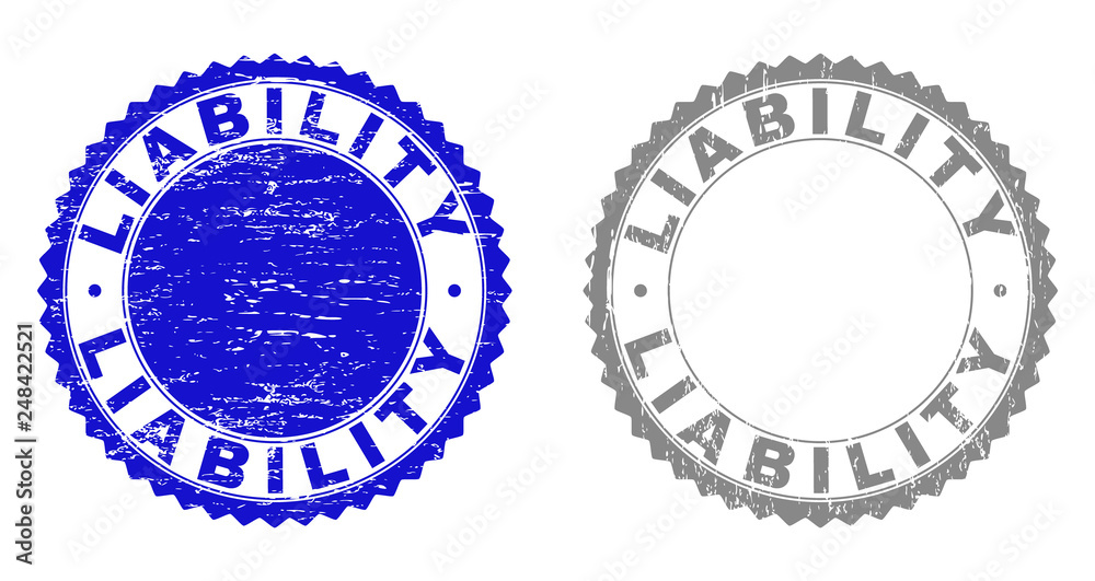 Grunge LIABILITY stamp seals isolated on a white background. Rosette ...
