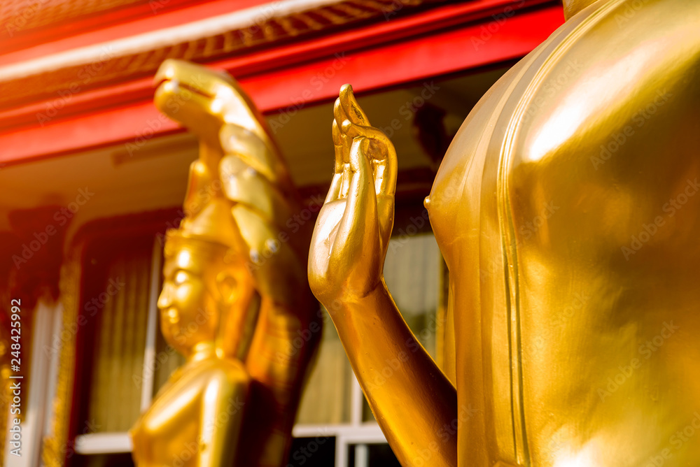 Symbols of Buddhism. Hands of buddist statues. South-Eastern Asia ...