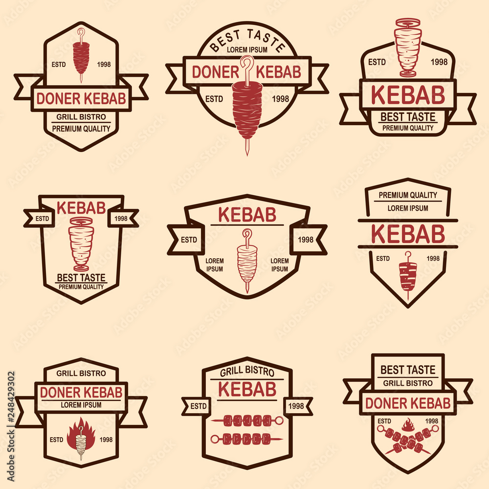 Set of vintage doner kebab labels. Design element for logo, label ...