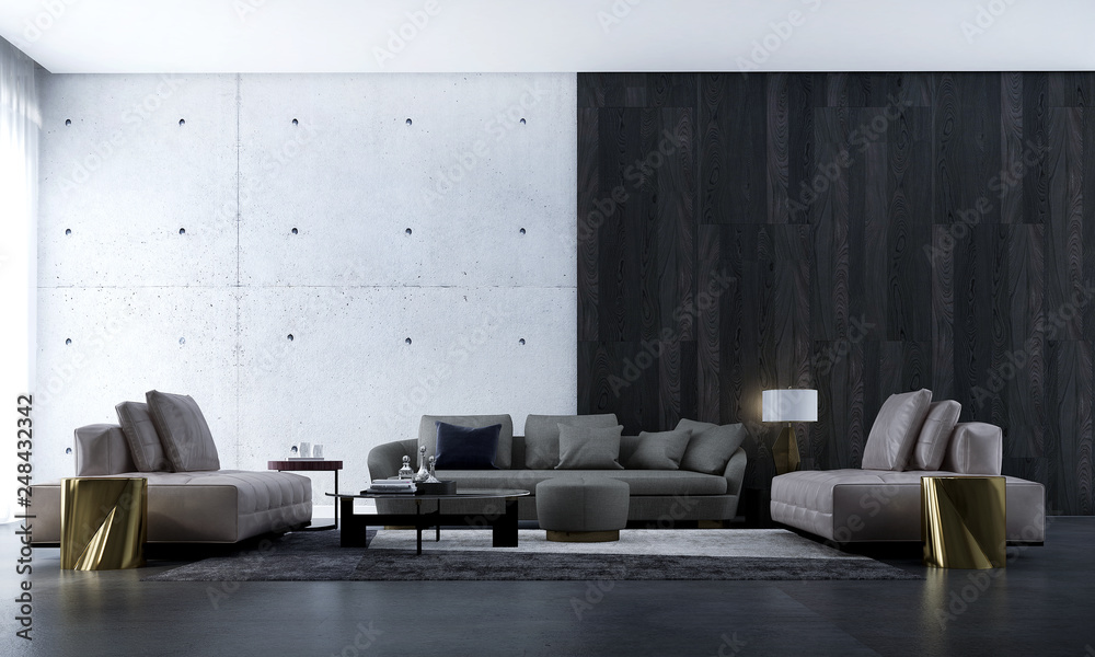 The modern living room and concrete wall texture background Stock ...