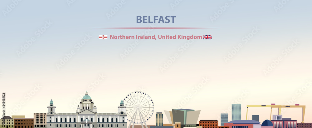 Belfast city skyline vector illustration on colorful gradient beautiful ...