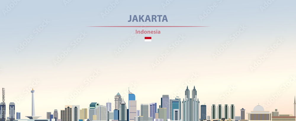 Jakarta city skyline vector illustration on colorful gradient beautiful ...