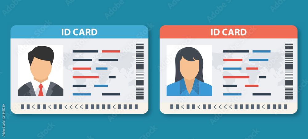 Set Id Card vector illustration. ID card or Car driver license with man ...