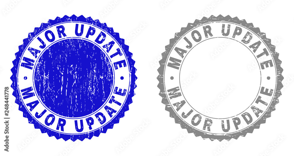 Grunge MAJOR UPDATE stamp seals isolated on a white background. Rosette ...