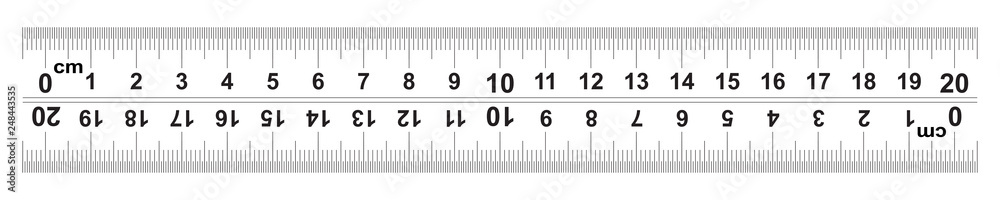 Ruler 20 centimeter. Ruler 200 mm. The direction of marking on the ...