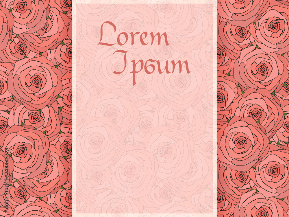 Floral template for your design. pink roses. Hand drawn. For wedding ...