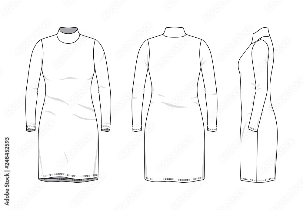 Vecteur Stock Blank clothing templates of women rollneck long dress in ...