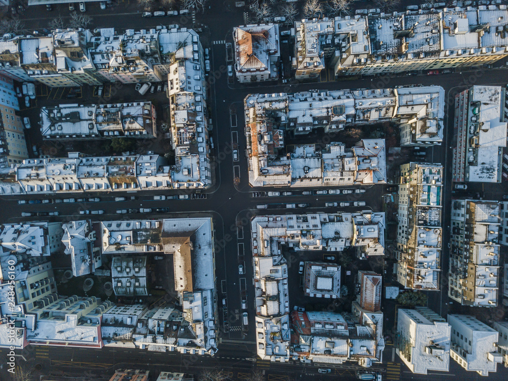 Aerial view of urban block buildings in top view. Pattern of ...