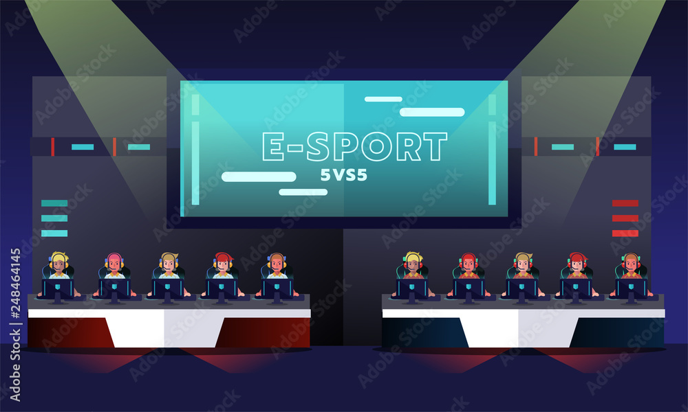 E sport tournament, team of professional gamer playing in competitive ...