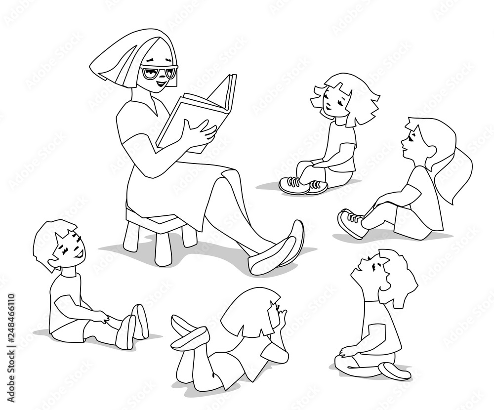 Children Listening To A Story Illustration
