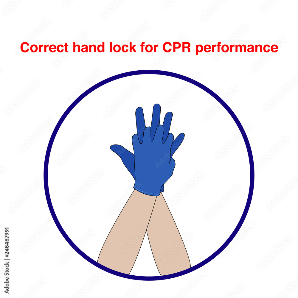Correct hand lock for CPR First AID performance vector illustration ...