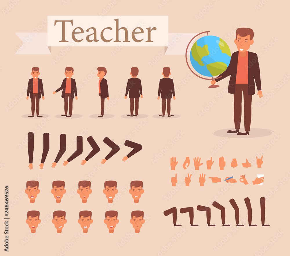 Teacher for animation. Poses front, rear, side, three quarter. Creation ...