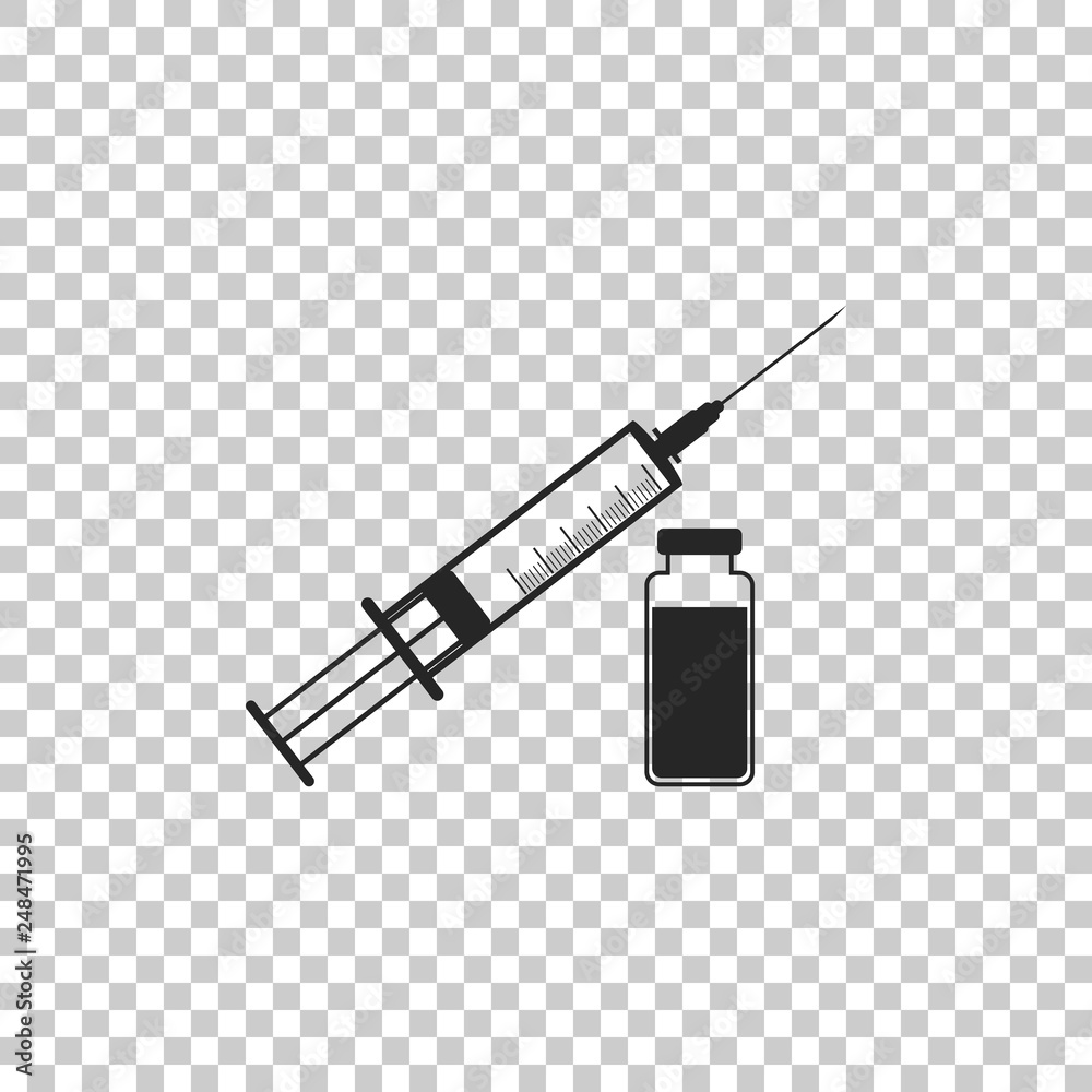 Medical syringe with needle and vial icon isolated on transparent ...