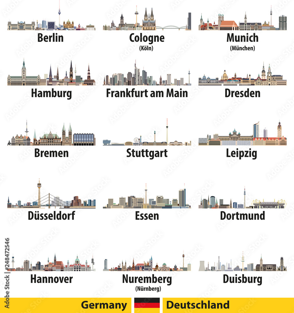 Germany largest cities skylines vector illustrations Stock Vector ...