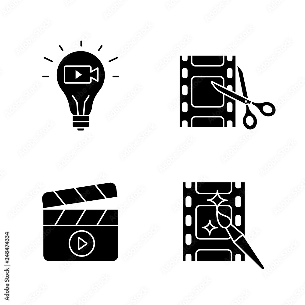 Film industry glyph icons set Stock Vector | Adobe Stock