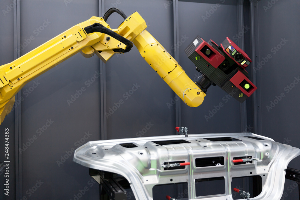 Robot arm with 3D scanner. Automated scanning. Stock Photo | Adobe Stock