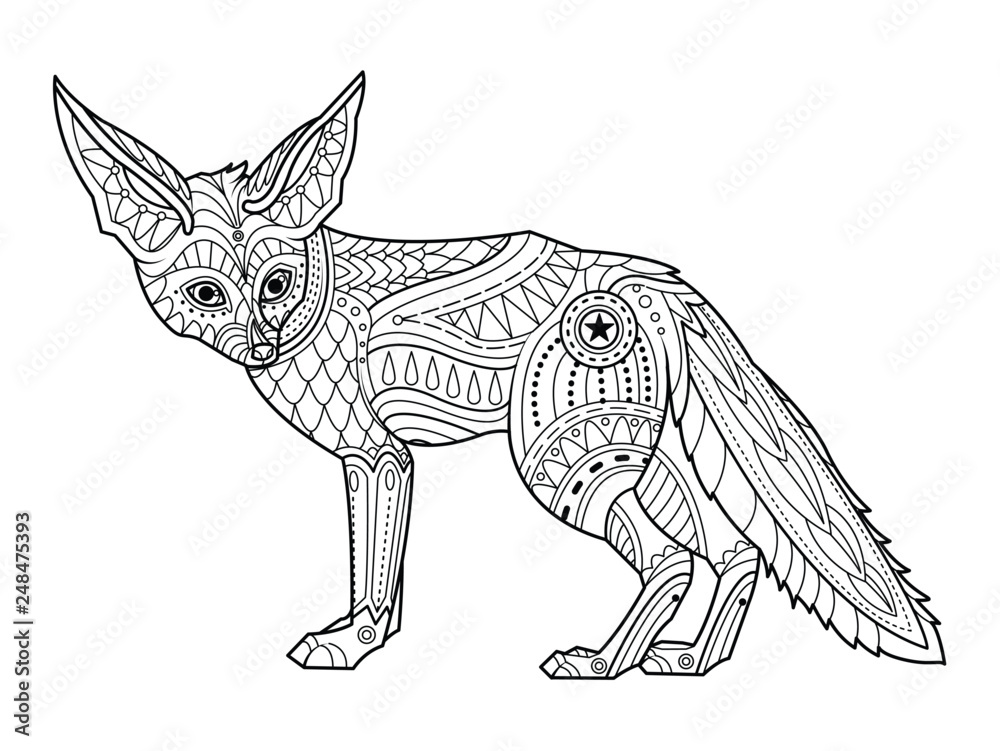 Fox coloring page. Hand drawn vector illustration. Stock Vector | Adobe ...