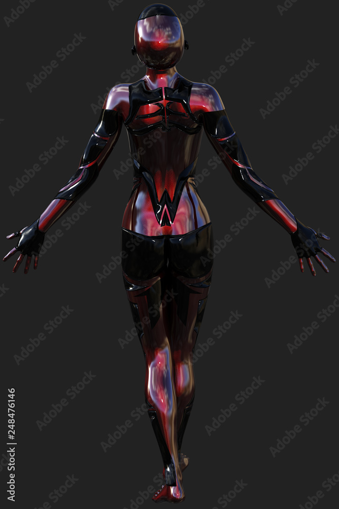 Black and Red Ultra Modern Android Female Artificial Intelligence 3D ...