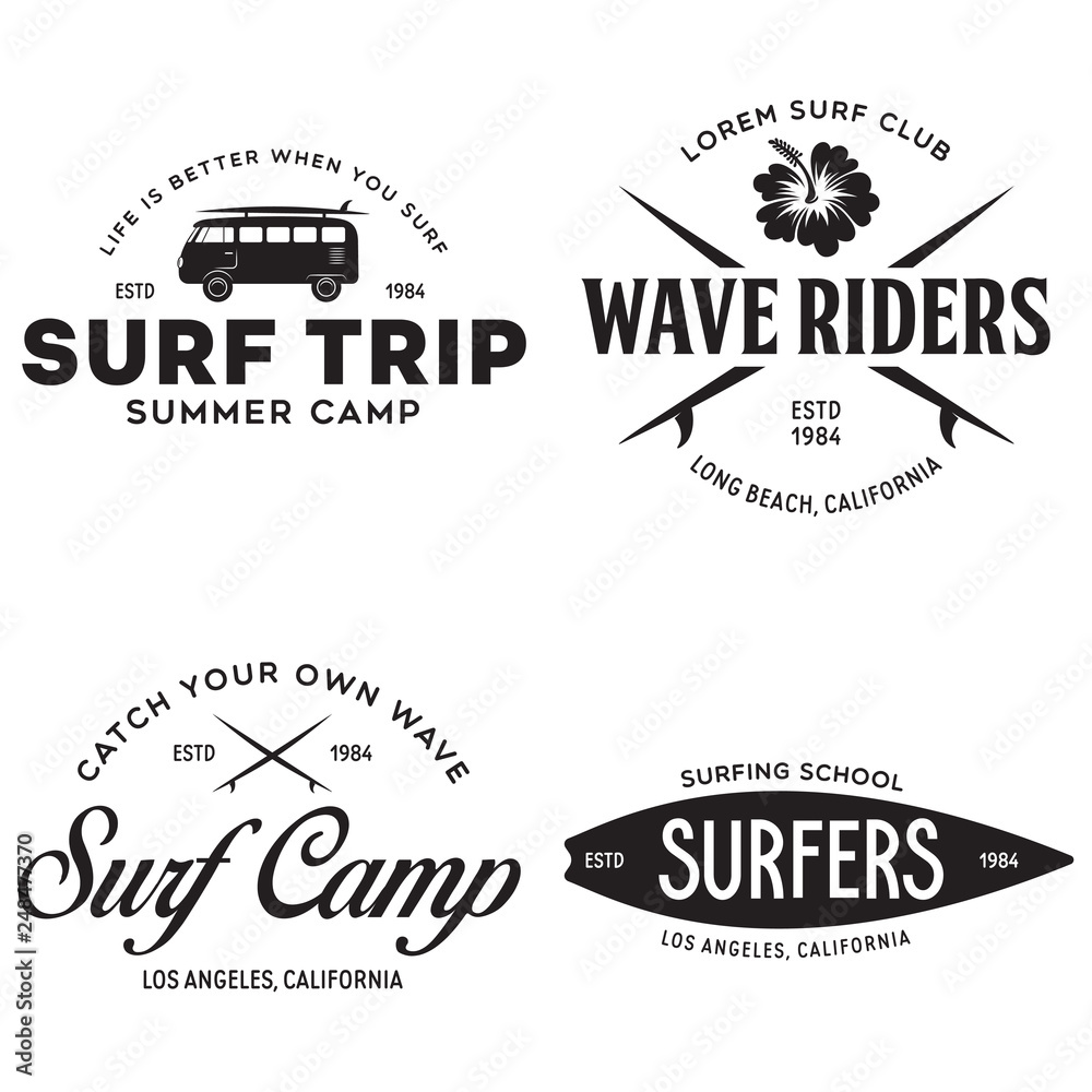 Vintage Surfing Emblems for web design or print. Surfer logo templates ...