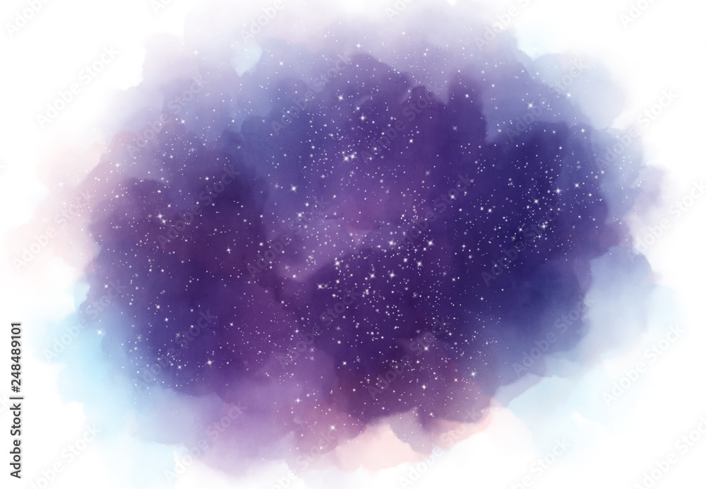 Star field in galaxy space with nebula, abstract watercolor digital art ...